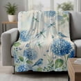 Blue Flora Blanket Soft Cozy Warm Throw Blanket for Couch, Plush Fuzzy ...