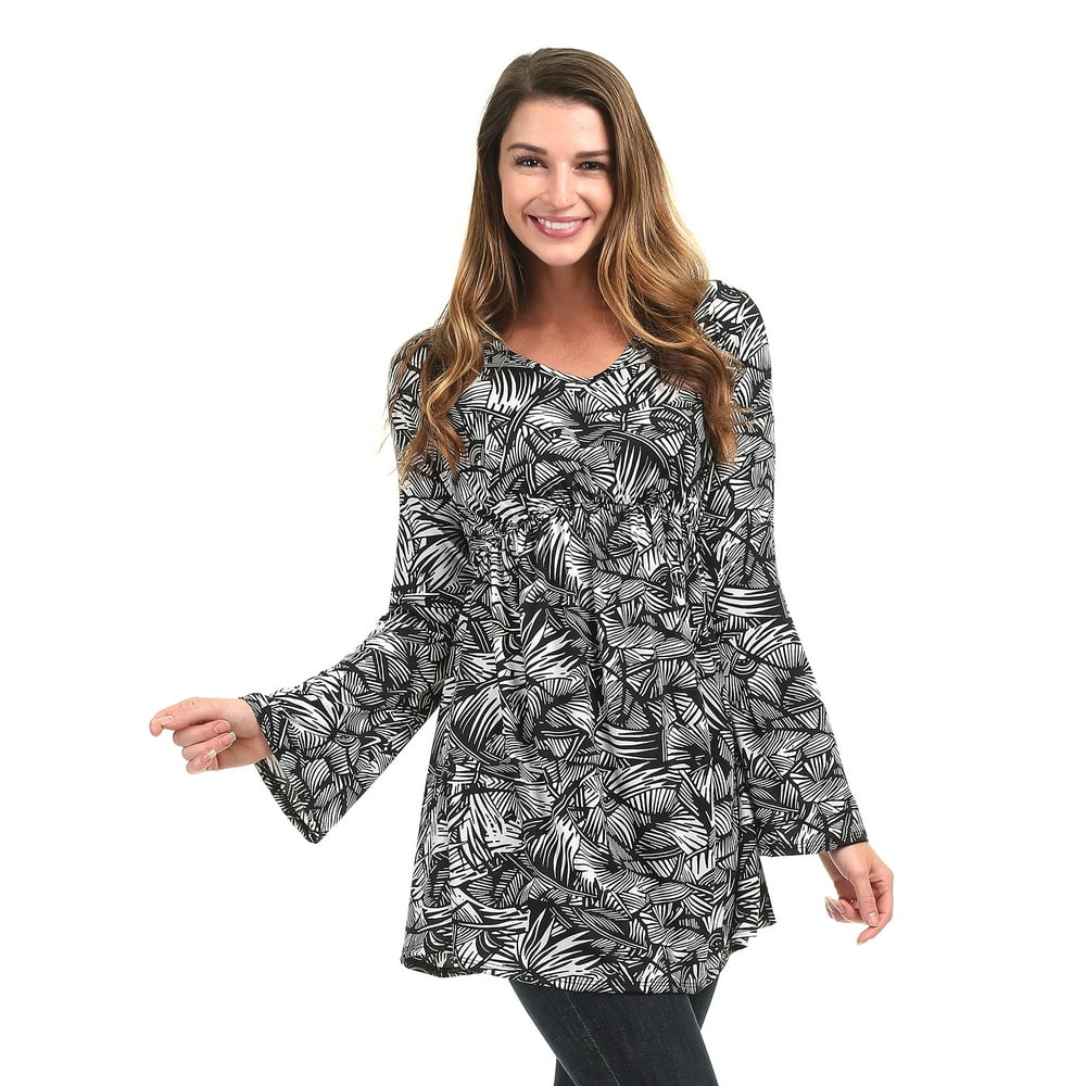 Made by Johnny - WT1456 Womens Print Long Sleeve Empire Waist Line ...