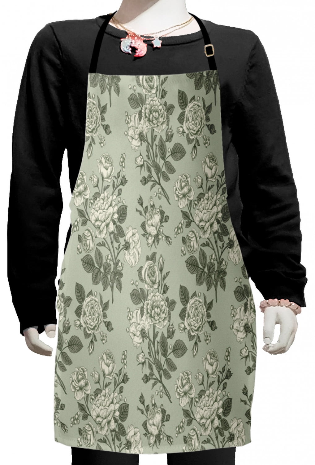 Grey Kids Apron, Bamboo Tree Leaves Sketchy Based Reflective Japanese ...
