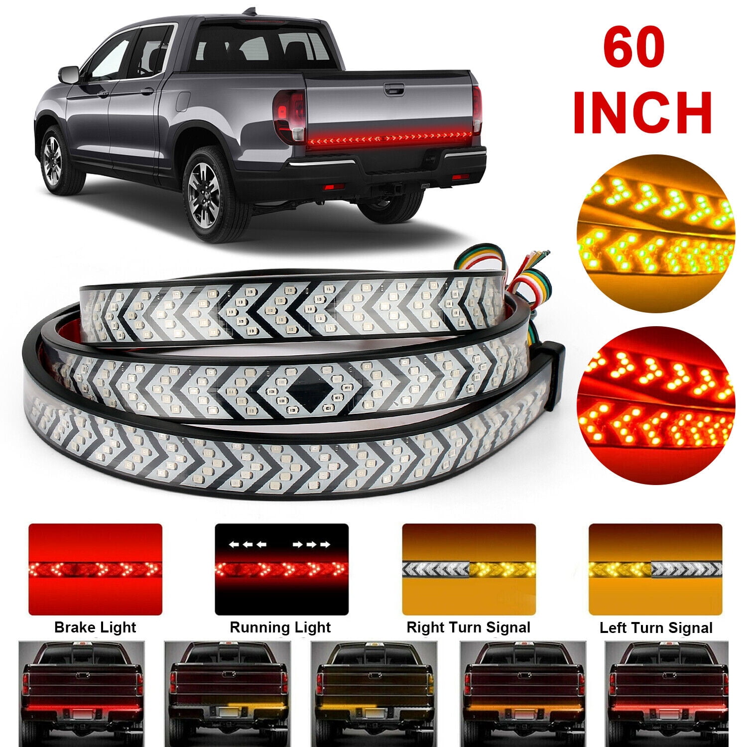 Liwarace 60" Truck Tailgate LED Strip Light Bar Reverse Brake Tail Stop ...