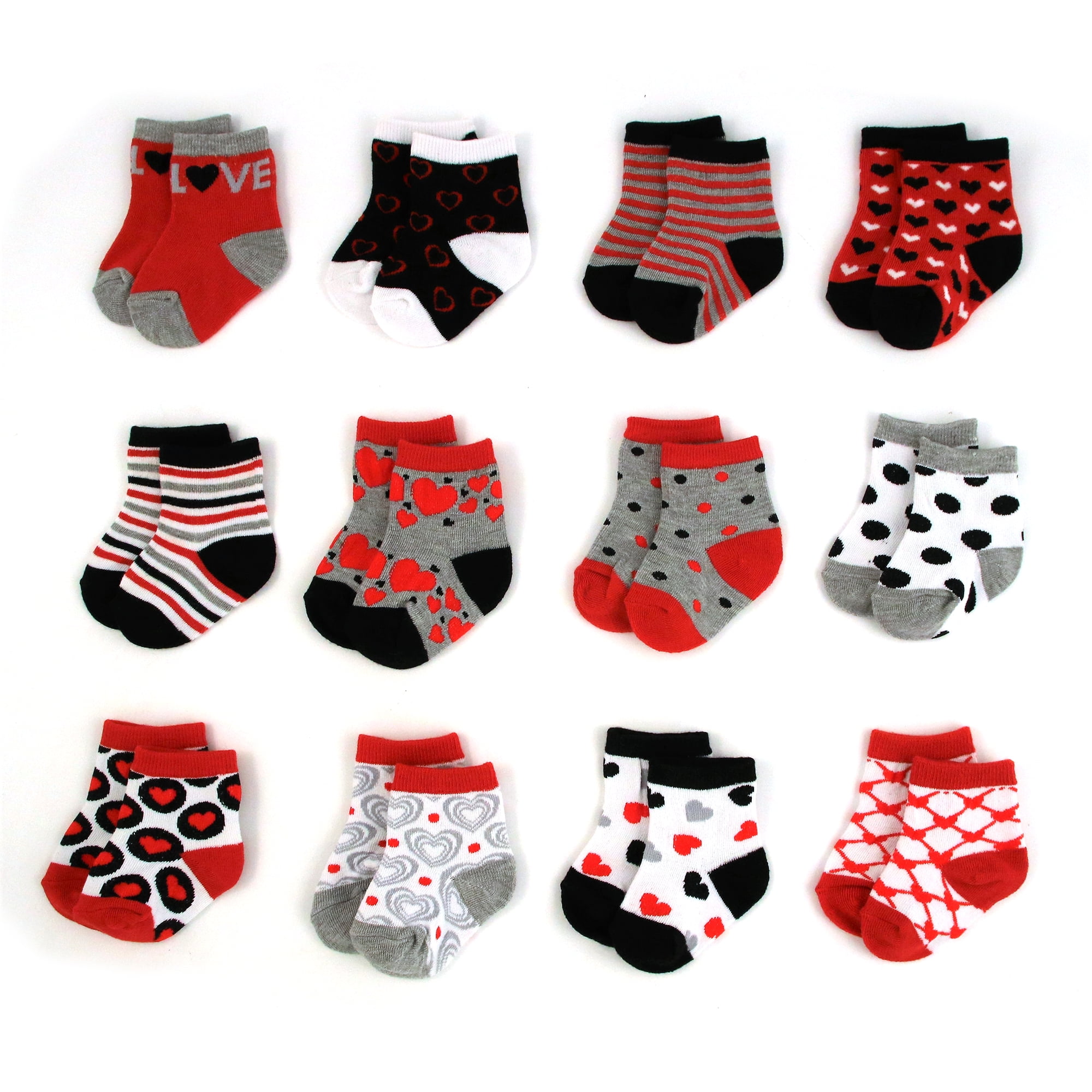 Rising Star Baby Girls Assorted Color Designs 12 Pair Socks Set, Age 12 ...