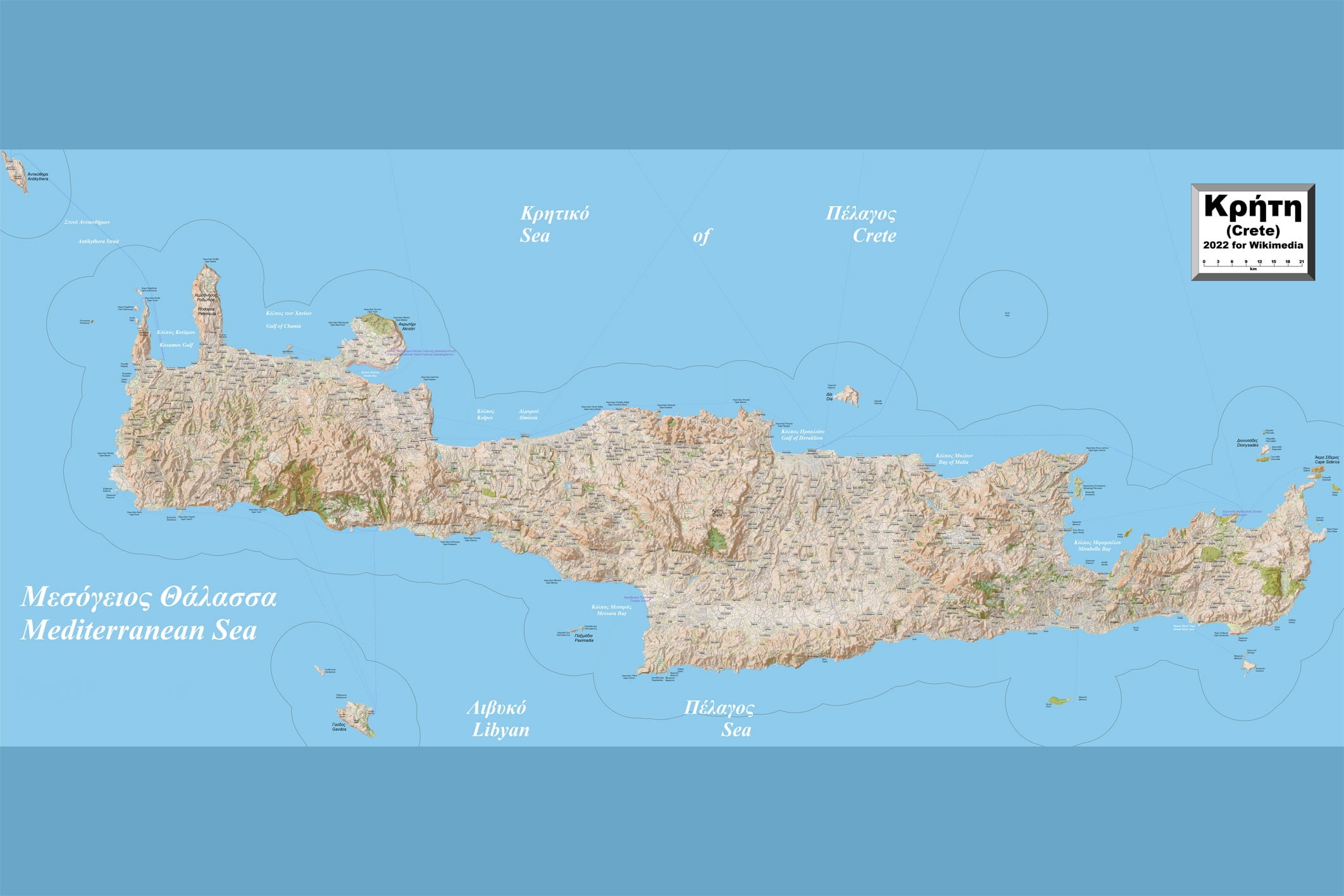 24x36 gallery poster, Detailed map of Crete and outlying islands ...