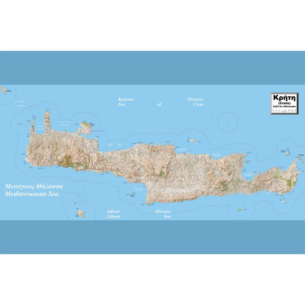 24x36 gallery poster, Detailed map of Crete and outlying islands ...