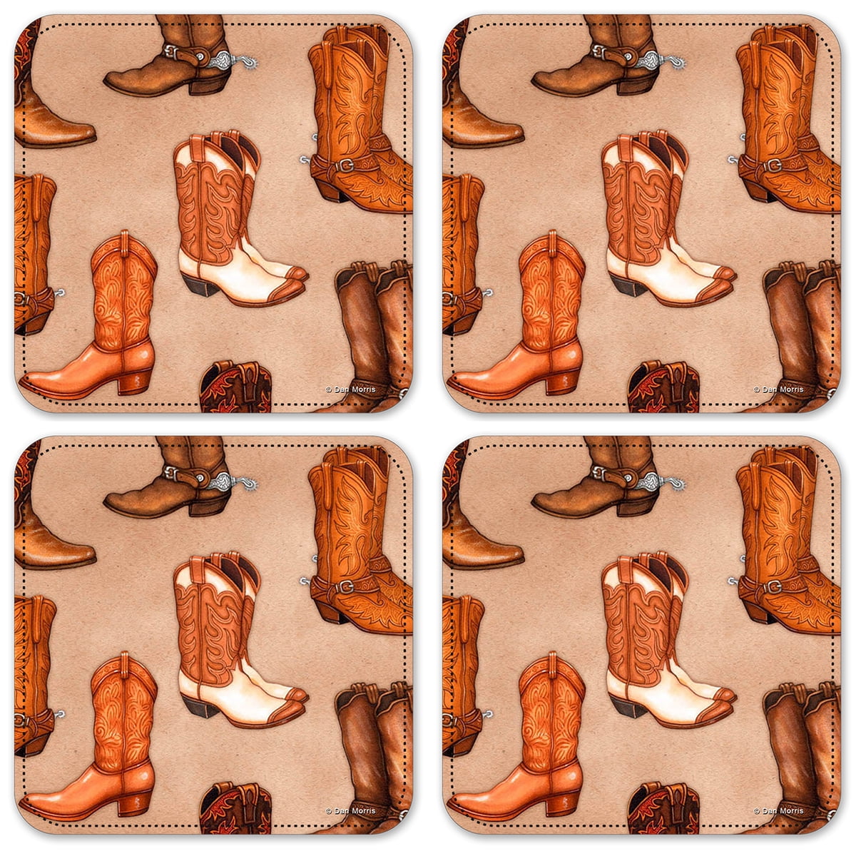 Vinyl Drink Coasters - Set of 4 - Cowboy Boots (Tan) - Image by Dan ...