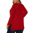 Amoretu Womens Plus Size V Neck Long Sleeve Top Comfortable Plain Tee