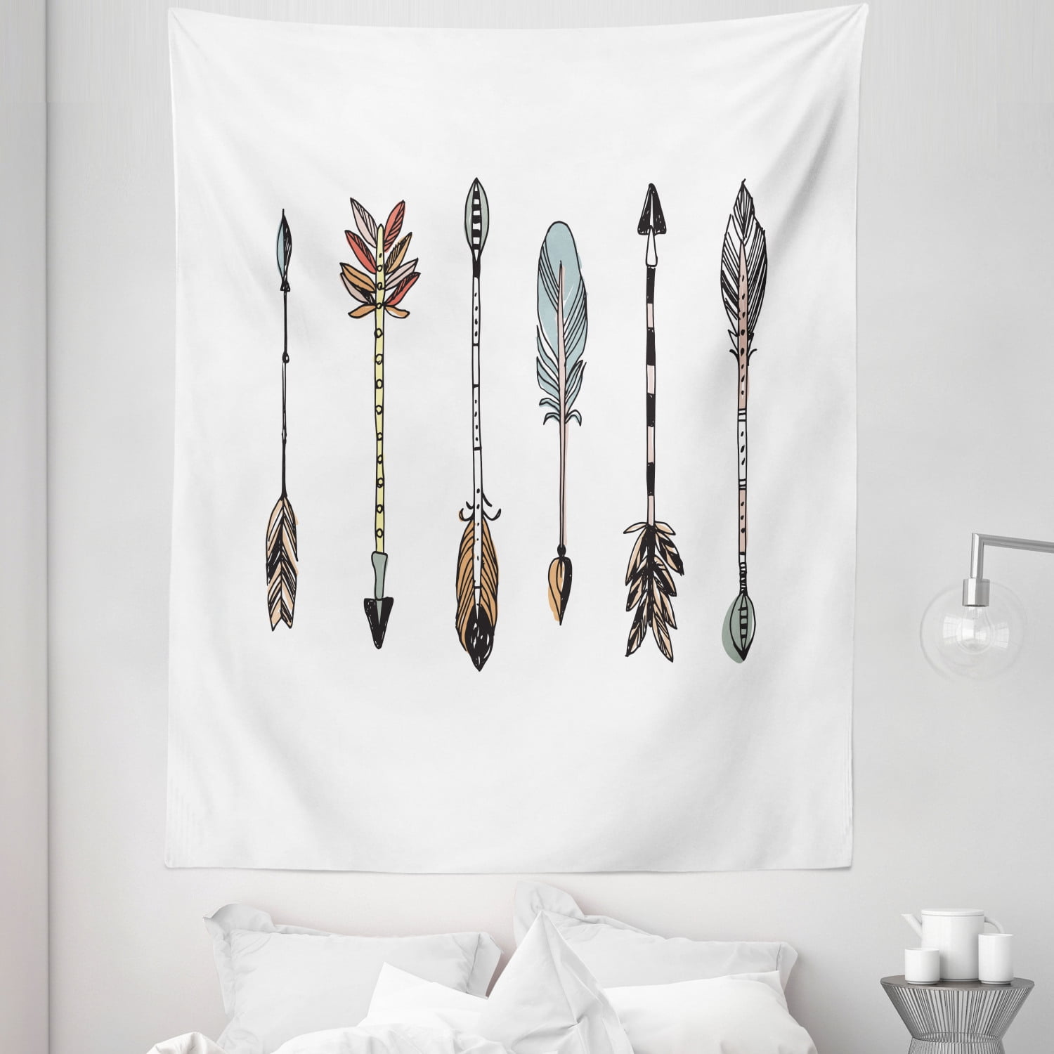 Feather Tapestry, Prehistoric Hipster Style Long Tribal Arrows Drawn by ...