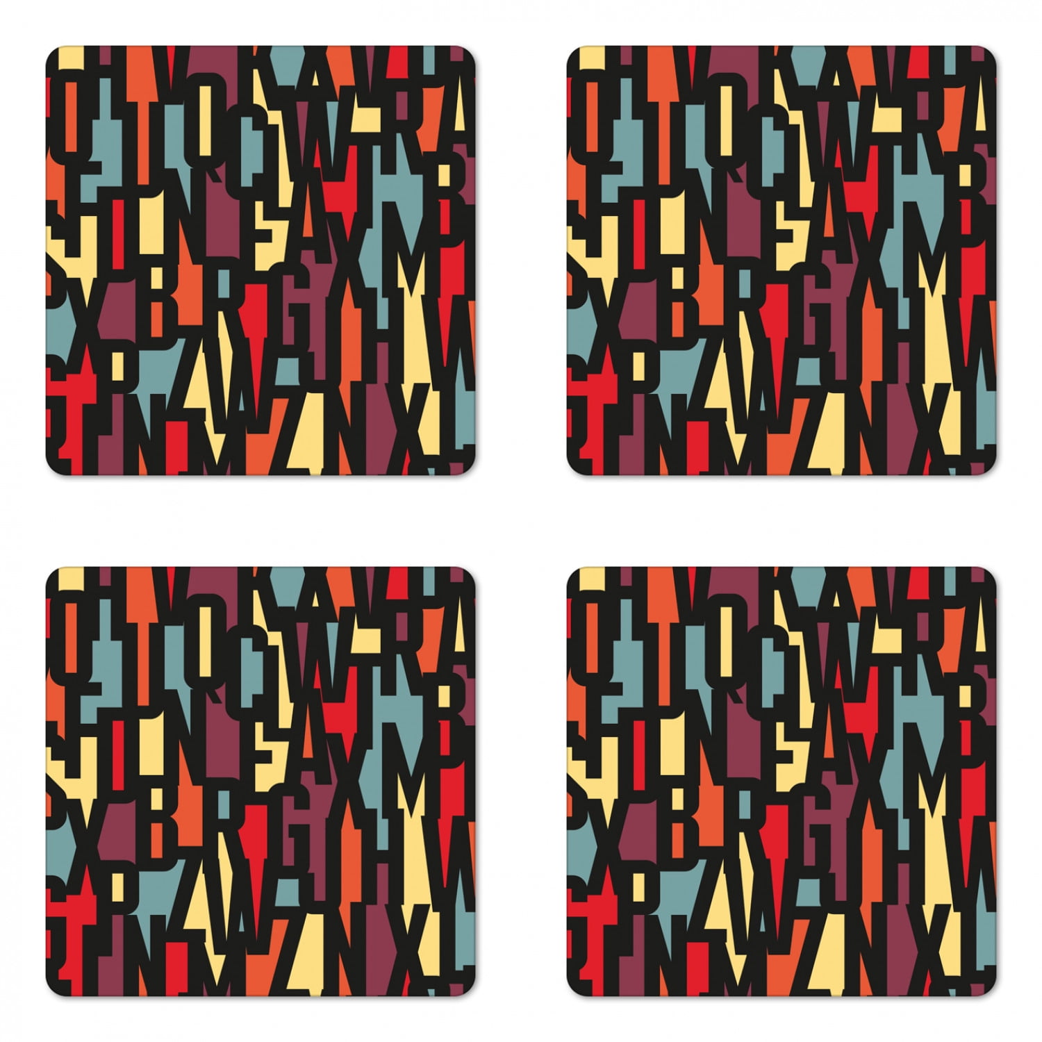 Abstract Coaster Set of 4, Trippy Style Modern Mixed Fractal Funky ...