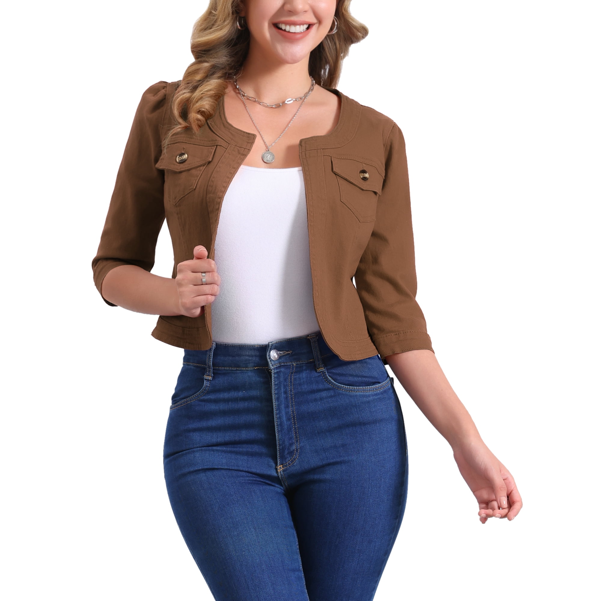 Click here for Inspire Chic Womens Denim Jackets Collarless 3/4 S... prices