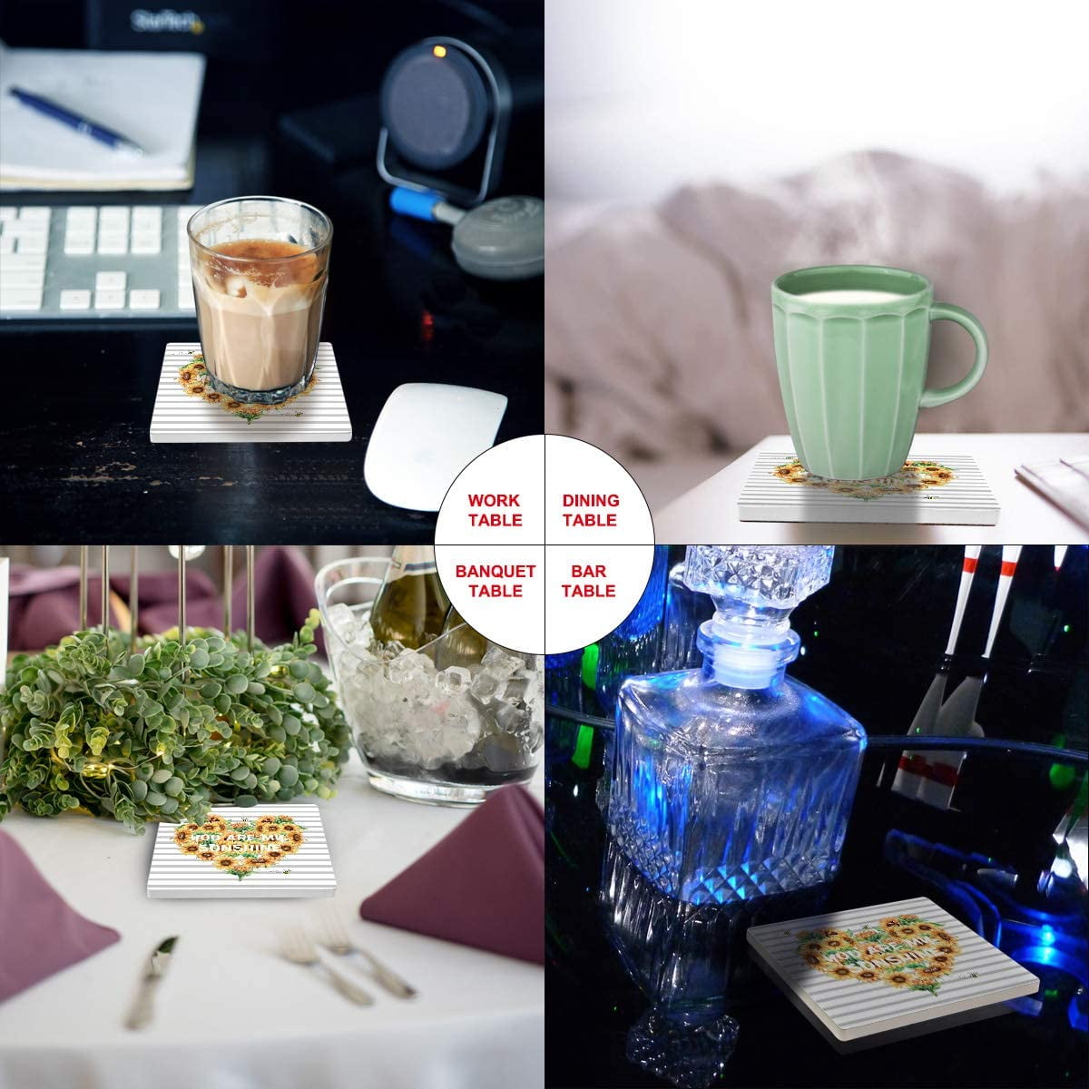 ZHANZZK Sunflowers You Are My Sunshine Gray and White Set of 8 Coaster ...