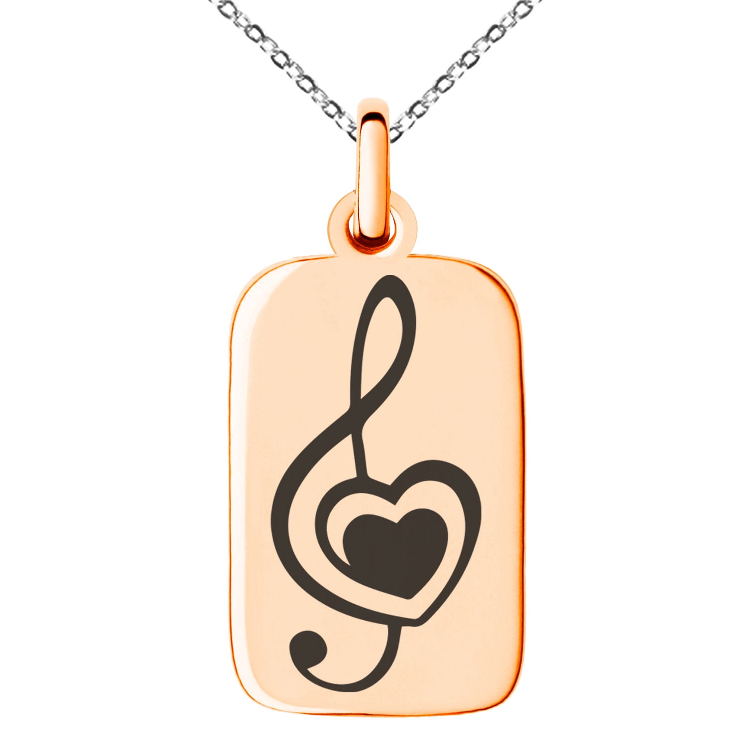 Stainless Steel Treble Clef Heart Engraved Small Rectangle Dog Tag ...