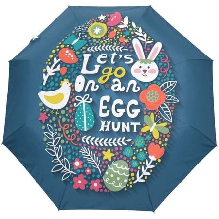 Easter Day Eggs Rabbit Floral Flowers Spring Auto Open Umbrella Sun ...