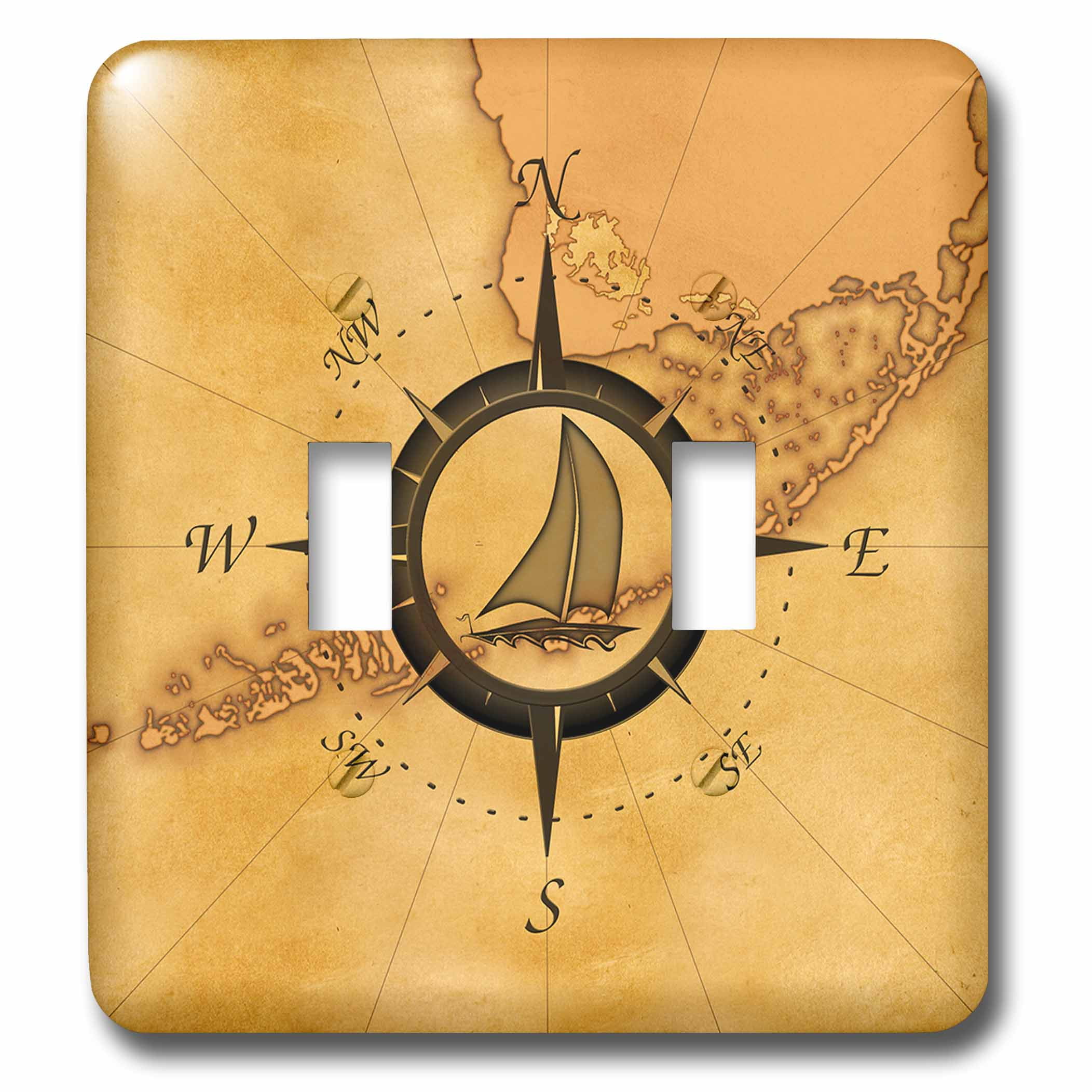 Nautical map with compass rose and sailboat. double toggle switch lsp ...