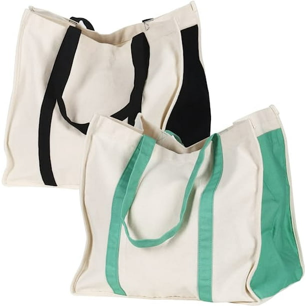 Heavy Duty Reusable Cotton Canvas Grocery Tote Bags with Side Pockets ...