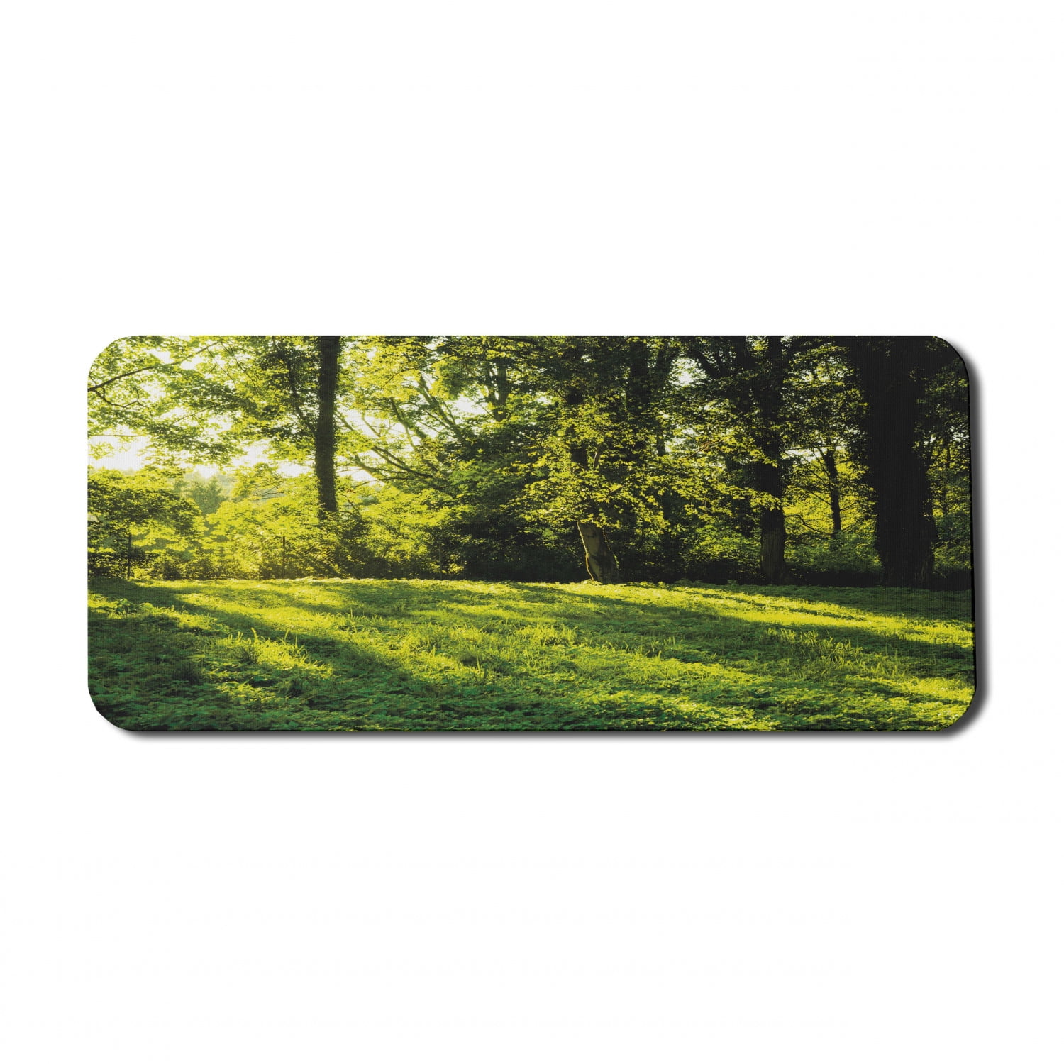 Green Computer Mouse Pad, Forest Landscape at Sunrise Beams Trees Grass ...
