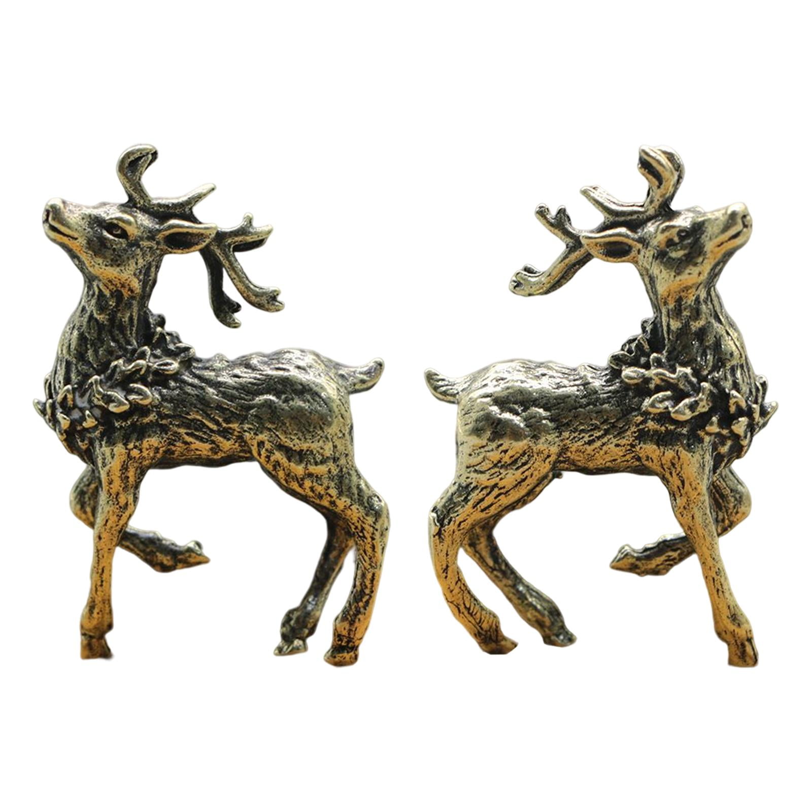2 X Brass Reindeer Statue Sculpture Ornaments for Shelves - Walmart.com