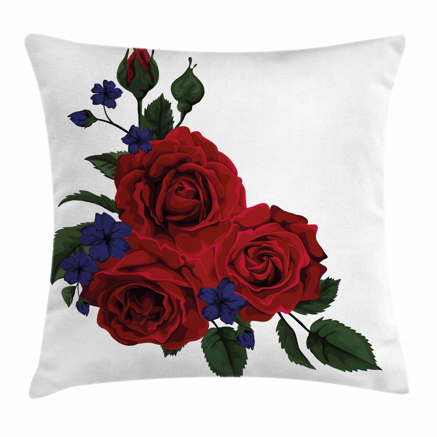 Rose Throw Pillow Cushion Cover, Blooming Red Roses with Gentle Wild ...