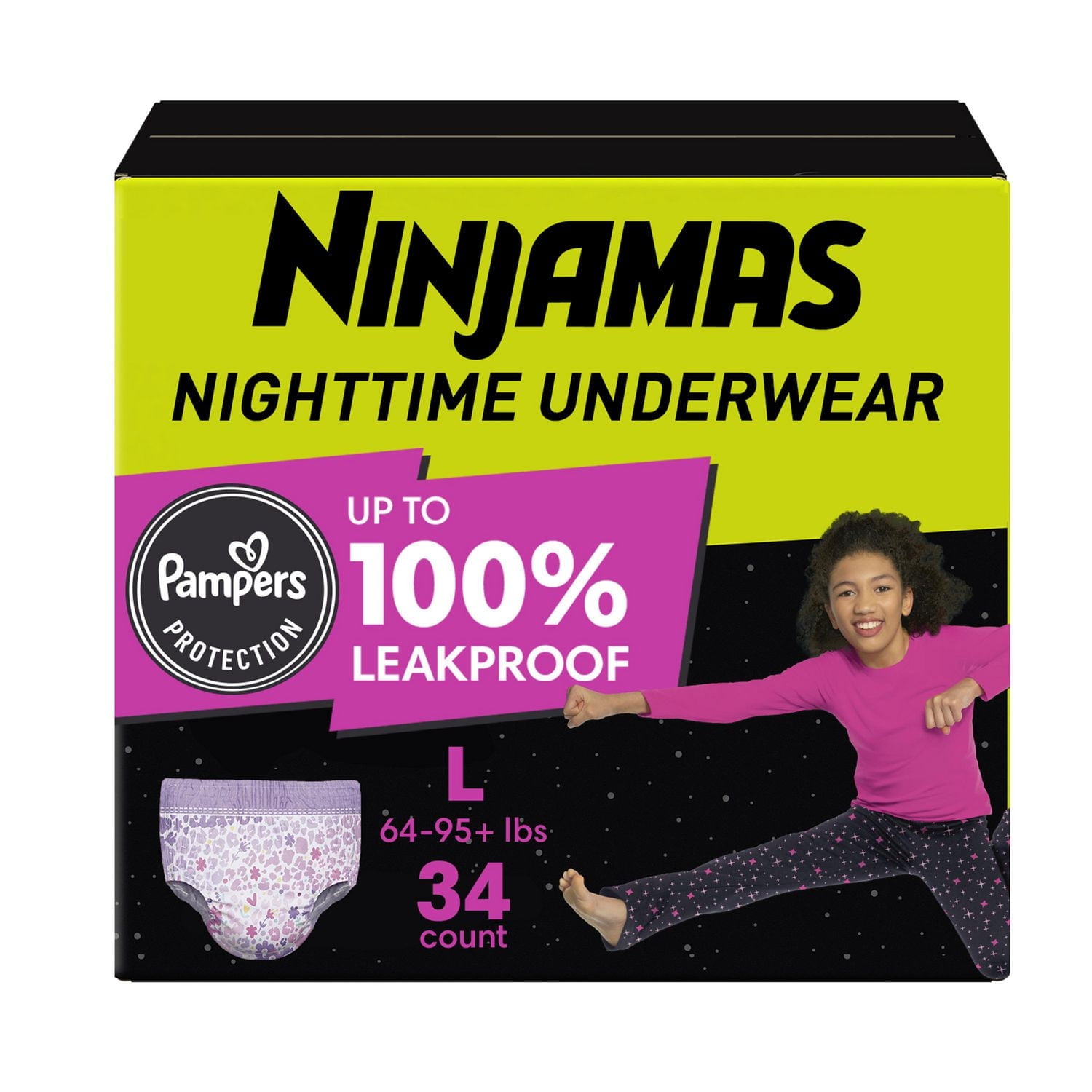 Ninjamas Nighttime Bedwetting Underwear Girl, Sizes S/M - L/XL, 34-44 ...