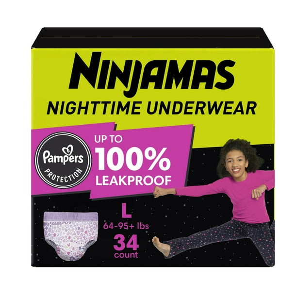 Ninjamas Nighttime Bedwetting Underwear Girl, Sizes S/M - L/XL, 34-44 ...