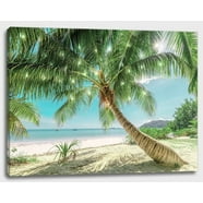 LED Lighted Tropical Paradise Island Beach Scene Canvas Wall Art 15.75 ...