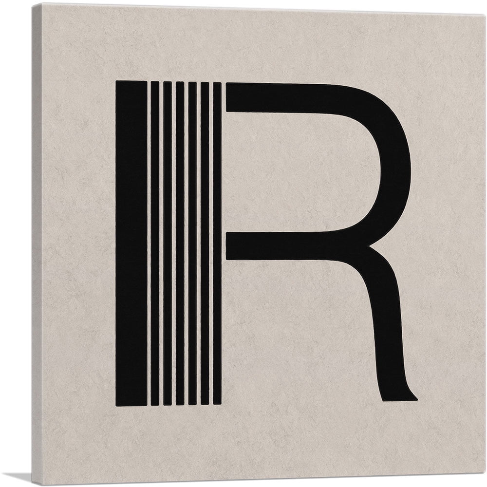 ARTCANVAS Beige Black Line Alphabet Letter R Canvas Art Print - Size ...