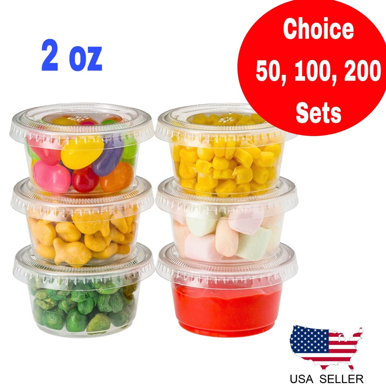 2 oz Plastic Clear Disposable Portion Cups Sauce Souffle Cup With Lids ...
