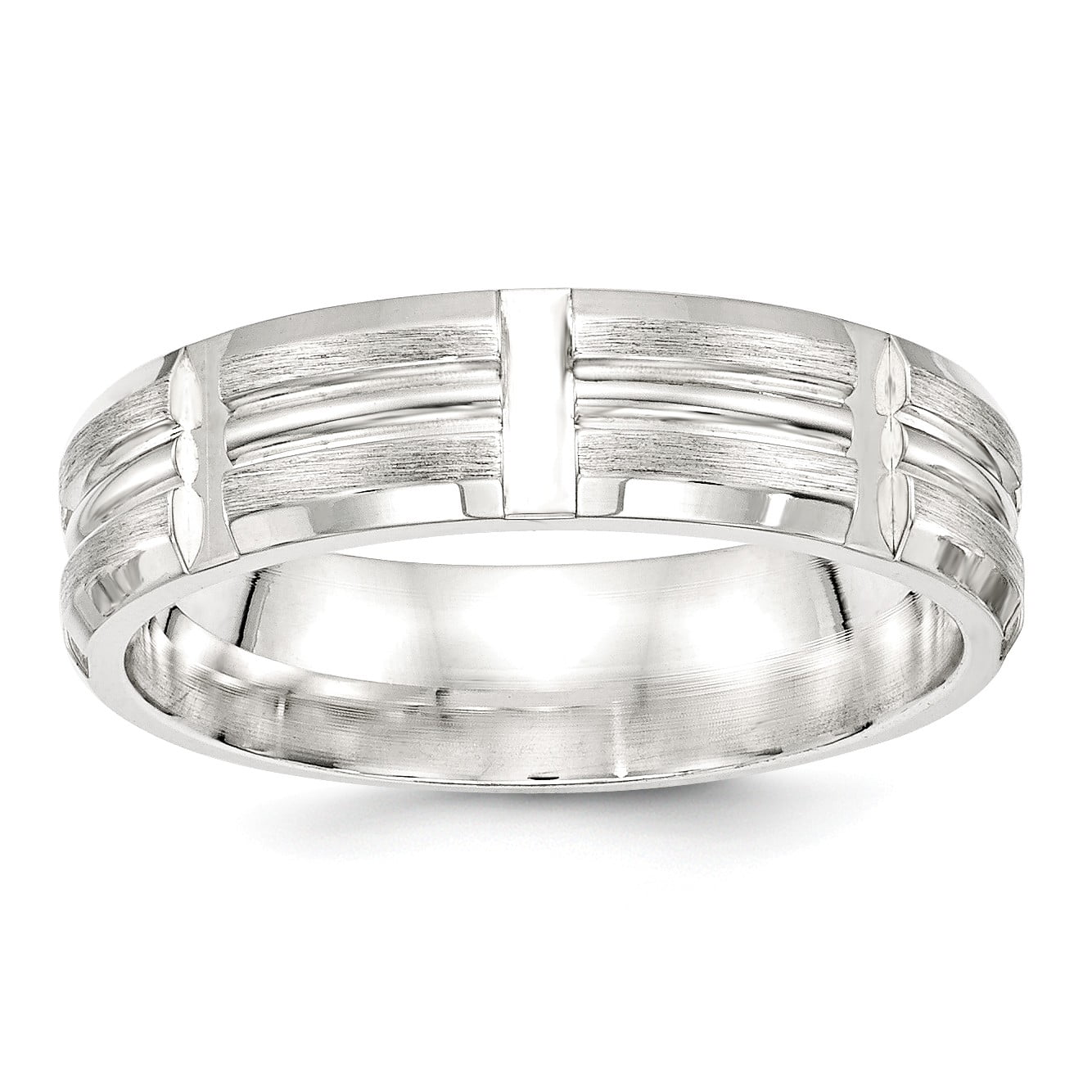 SS 7mm Brushed Fancy Band Size 7.5 in Sterling Silver - Walmart.com