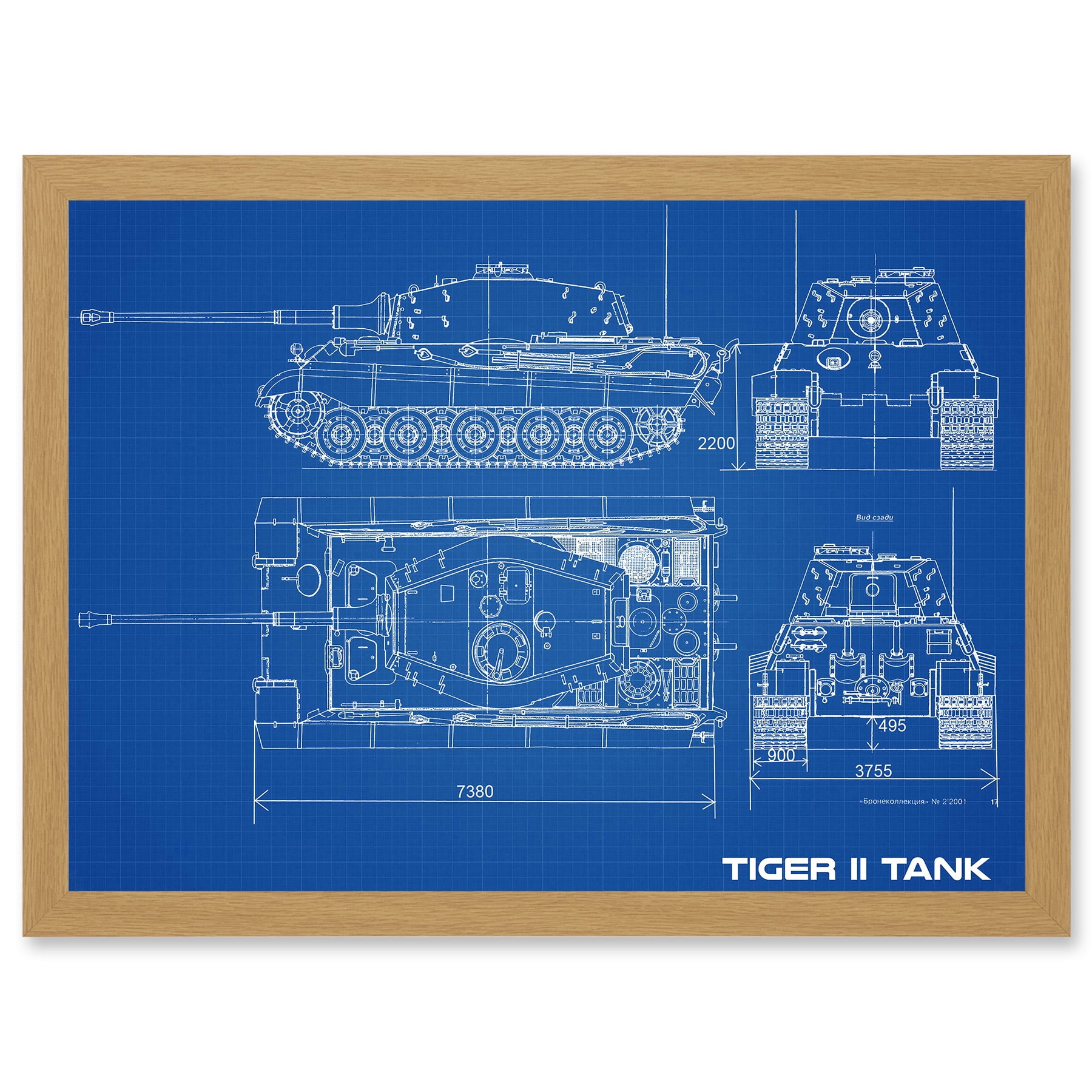 Military Tiger II Panzer Kampfwagen Heavy Tank Blueprint Plan Artwork ...