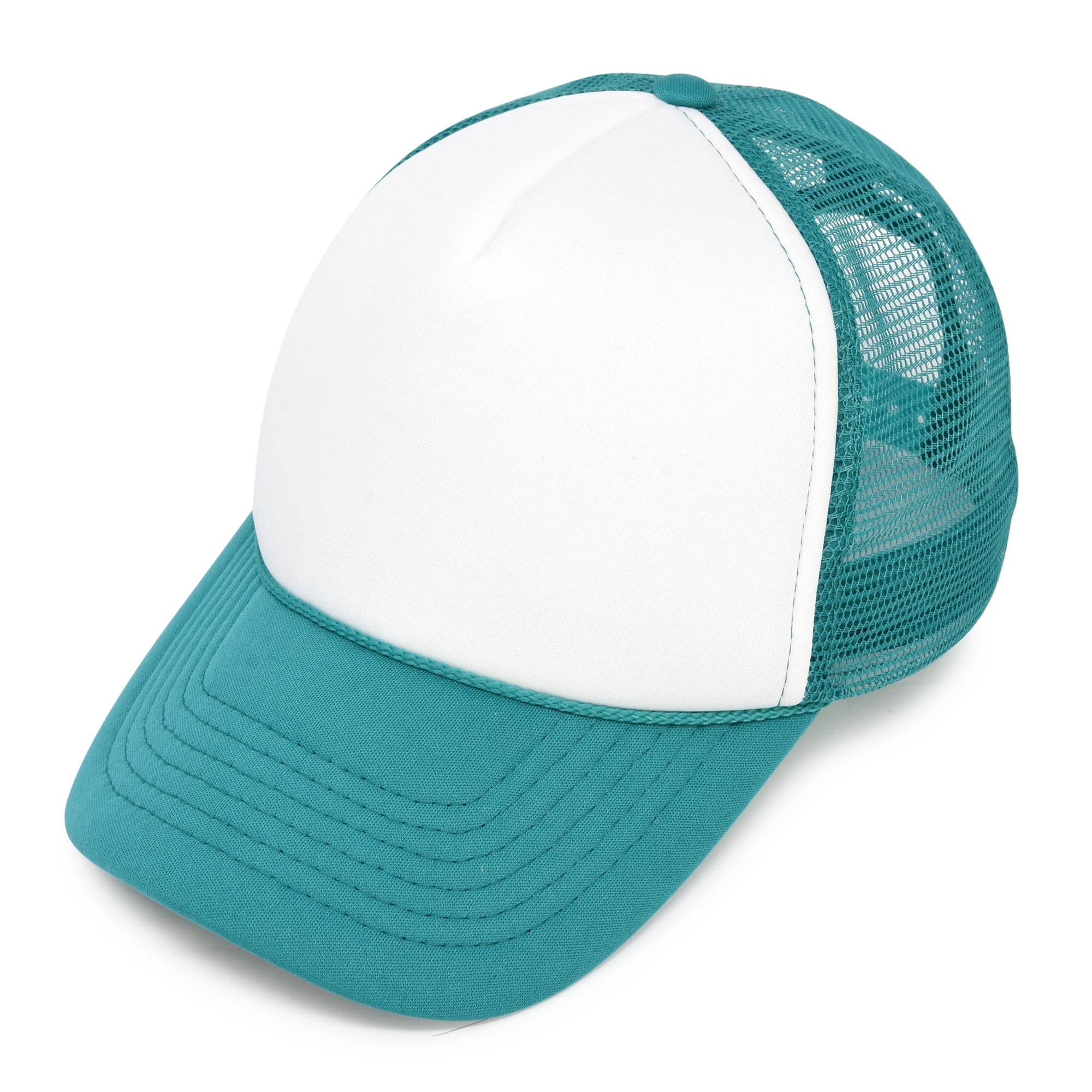 DALIX Youth Mesh Trucker Cap - Adjustable Hat in Teal/White Front Foam ...