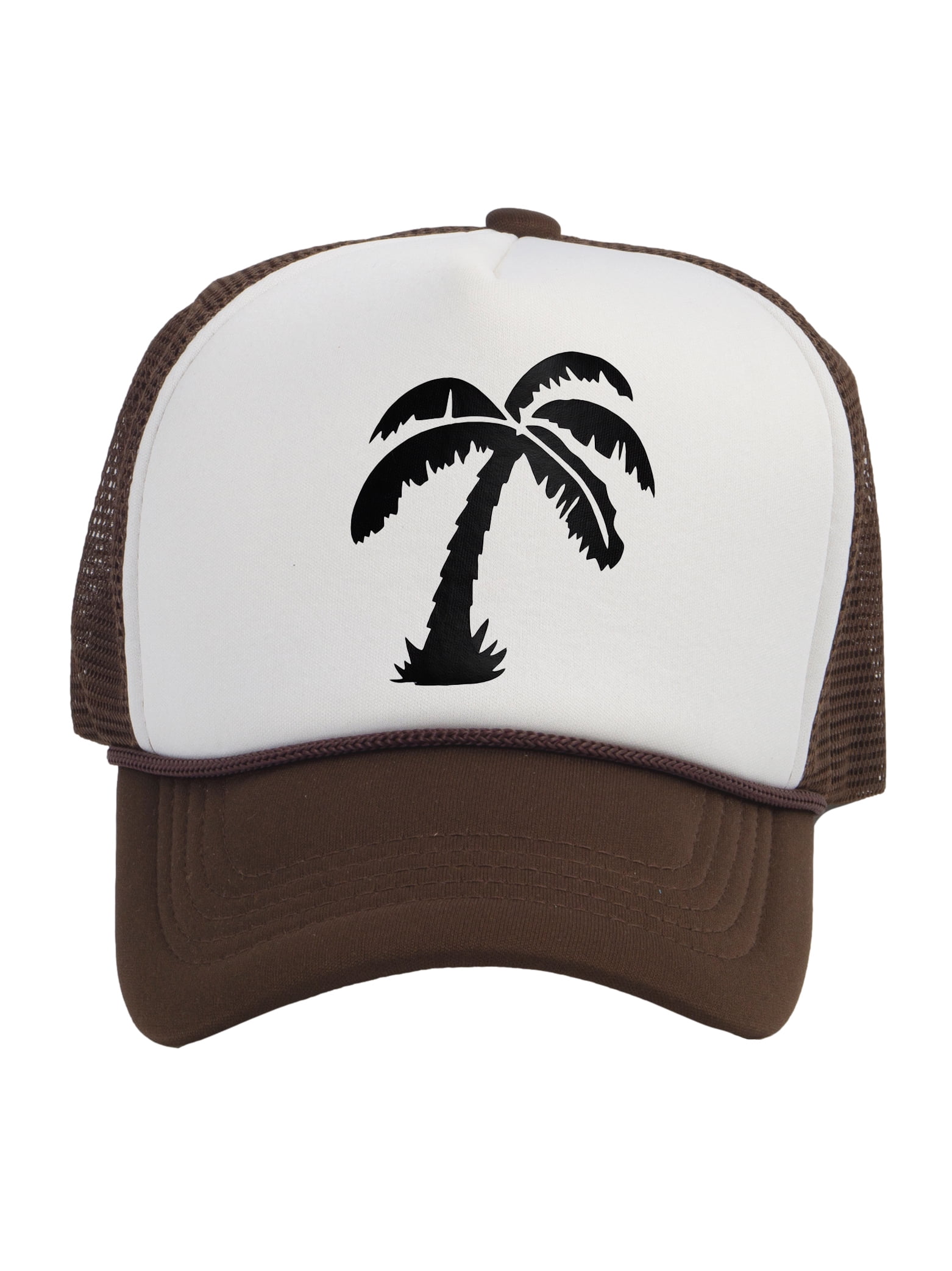 Men's Palm Tree Cap Snapback Trucker Hat, White/Brown - Walmart.com