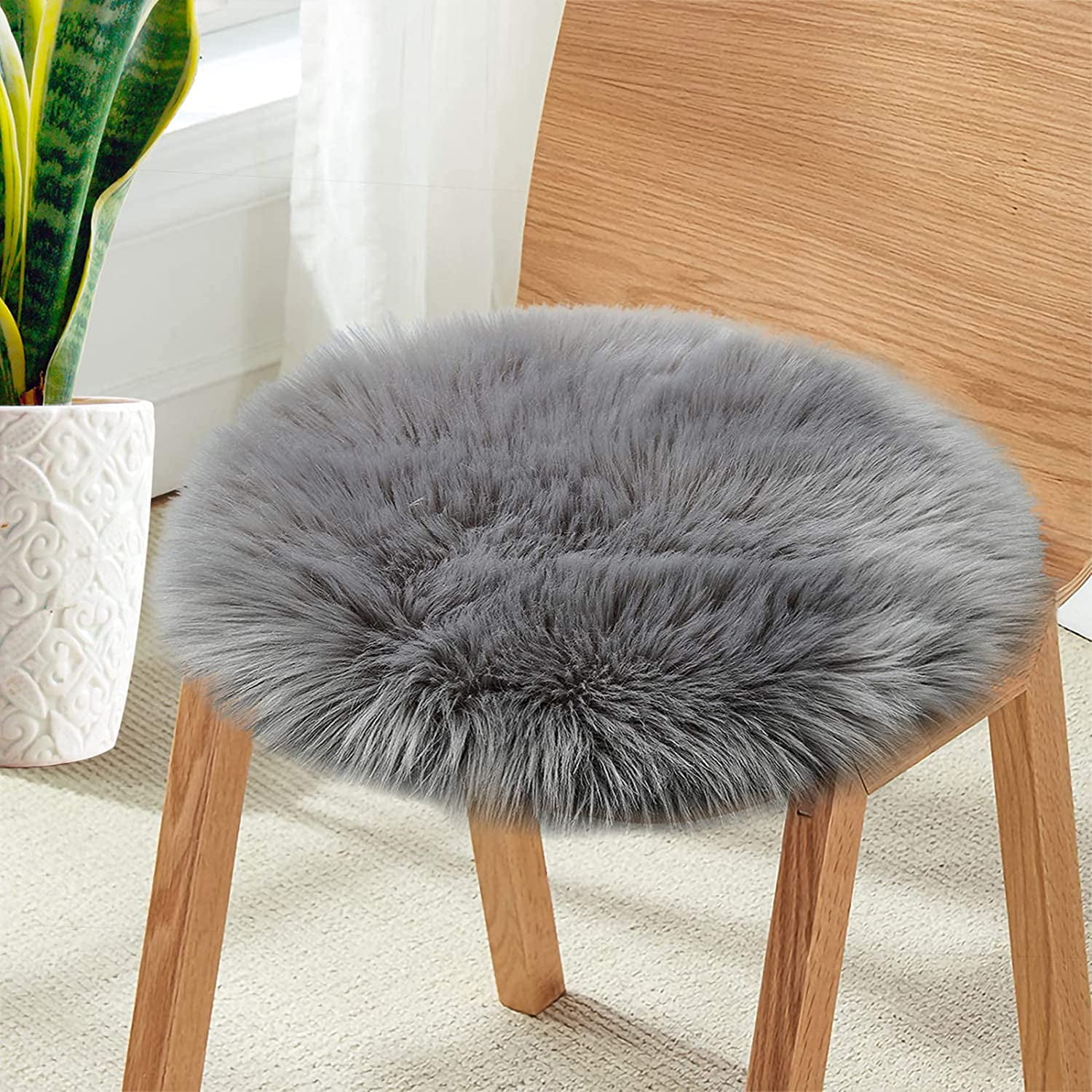 Faux Fur Rug Sheepskin Chair Cushion 18 X 18 Round Seat Cover Fluffy ...