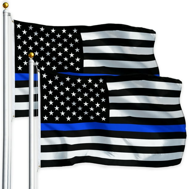 G128 - TWO PACK 3'x5' THIN BLUE LINE FLAG BLACK & WHITE USA FLAG- Law ...
