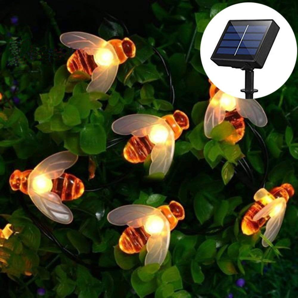 LINLIN 2Pack Solar Honey Bee String Lights,LED Bumble Bee Fairy Lights ...