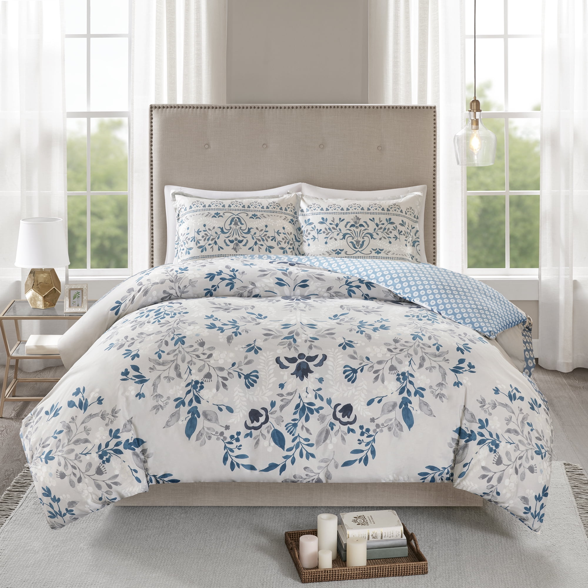 Home Essence Maeve 3 Piece Cotton Printed Reversible Duvet Cover Set ...