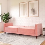 DHP Pin Tufted Transitional Futon, Pink Velvet Sofa Bed, Mid-Century ...
