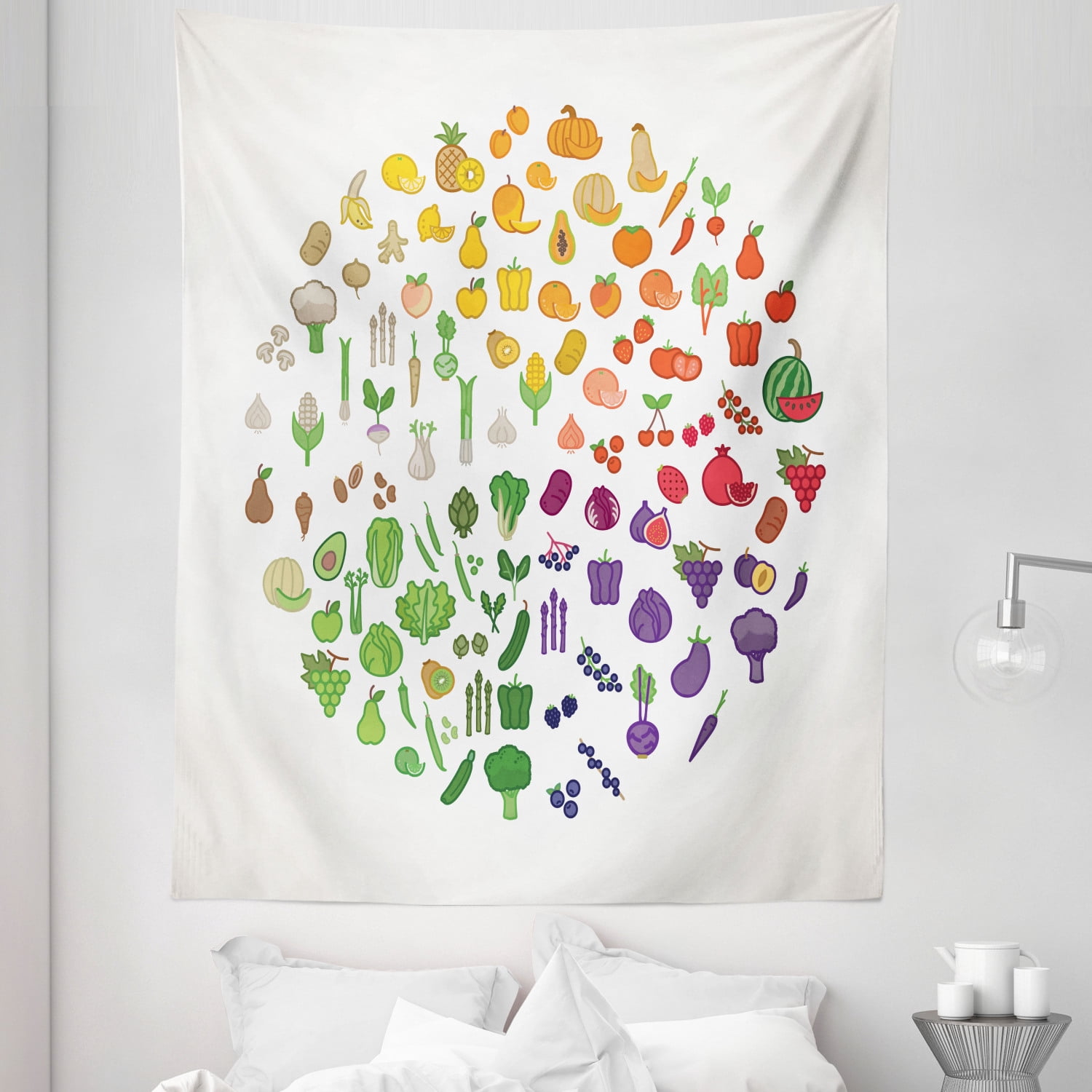 Vegan Tapestry, Fruit and Vegetables Color Wheel with Foods Nutrition ...