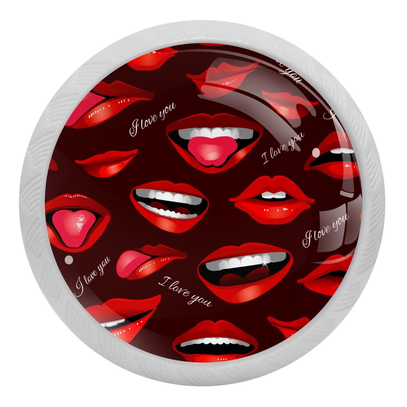 4PCS Round I Love You Red Mouth Lips Cabinet Fluorescence Knob Glowing ...