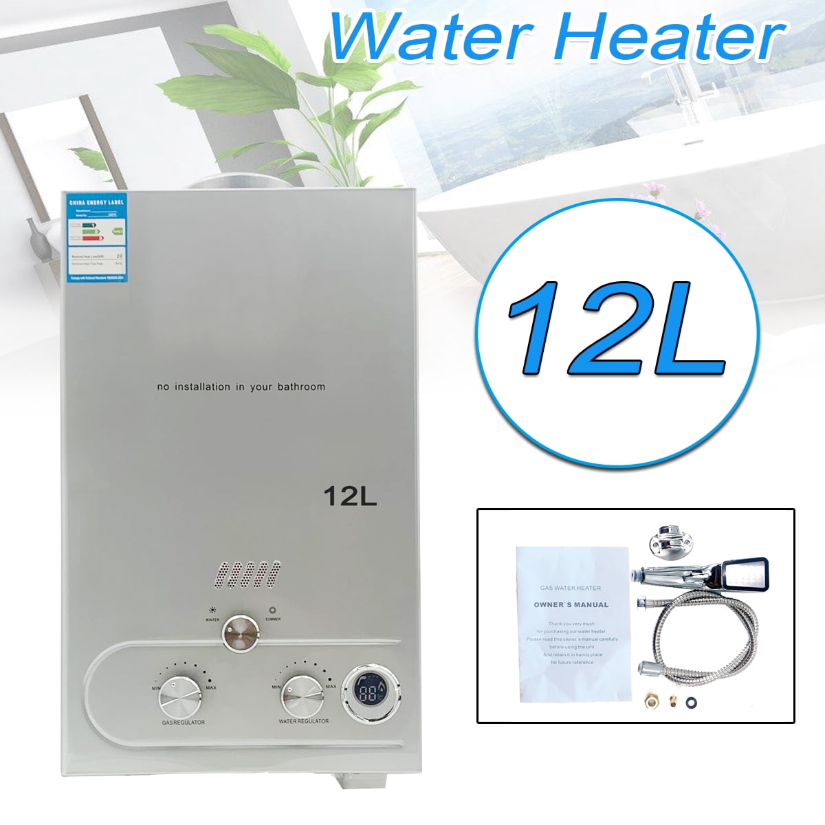 TABODD Portable Instant Gas Hot Water Heater 12L 24KW LPG Outdoor ...
