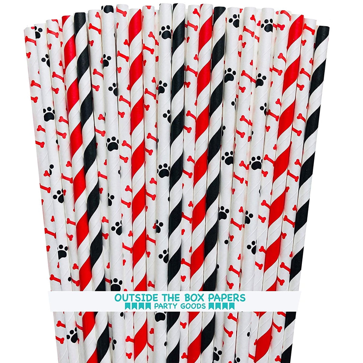 100 Dog Bone, Paw and Stripe Paper Straws - Walmart.com