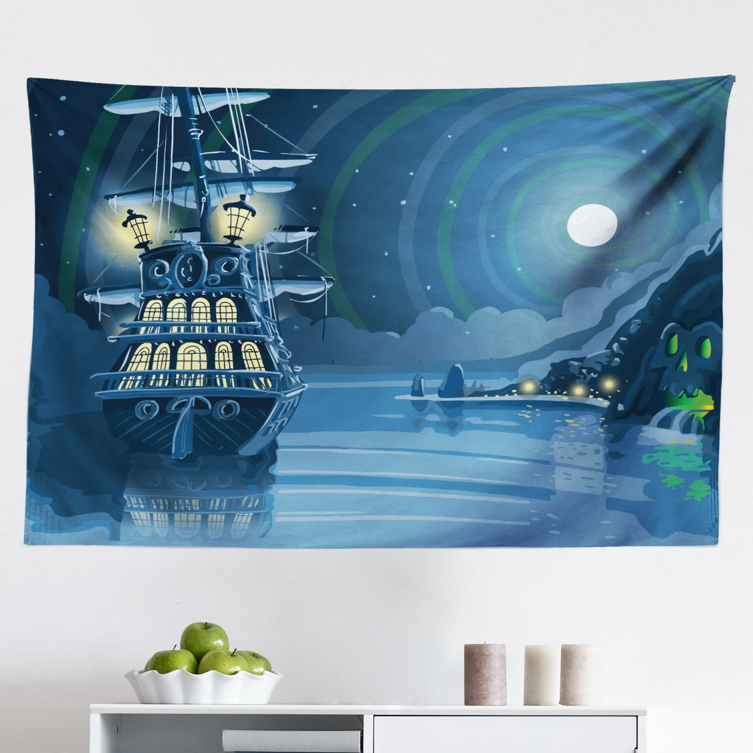 Nautical Tapestry, Marine Pattern of Sailing Boat in Windy Sea Splashed ...