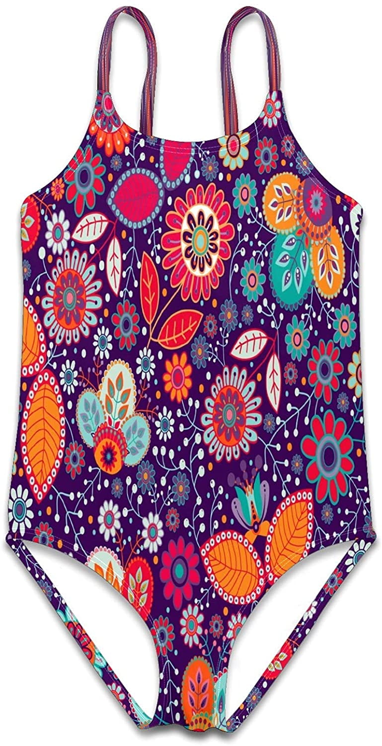 Girls Swimsuit Showy Art Flowers Swimsuits Bathing Suits - Athletic ...