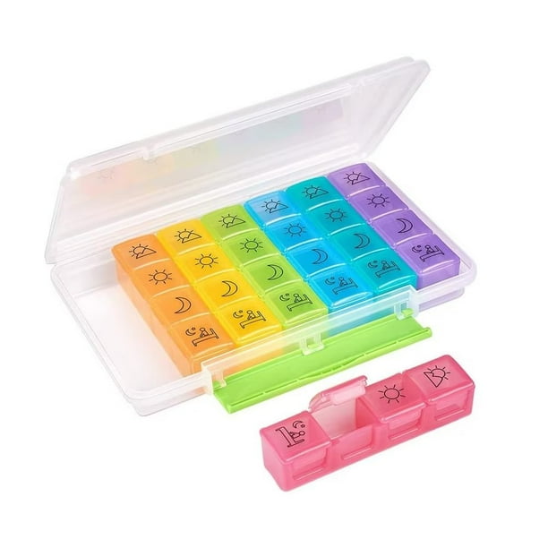 ShenMo Large 28 Compartment Rainbow Pill Box 1 Week Rectangular Pill ...