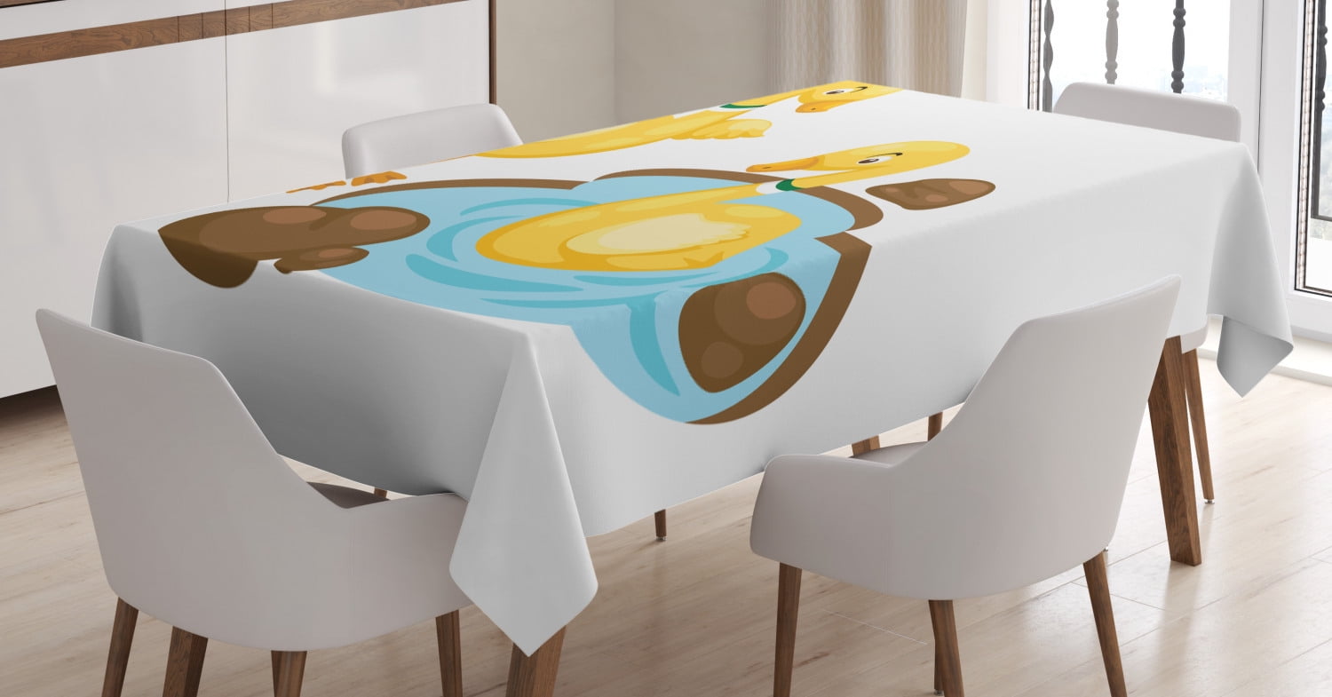 Duck Tablecloth, Funny Cartoon Illustration of Two Ducks in a Pond ...
