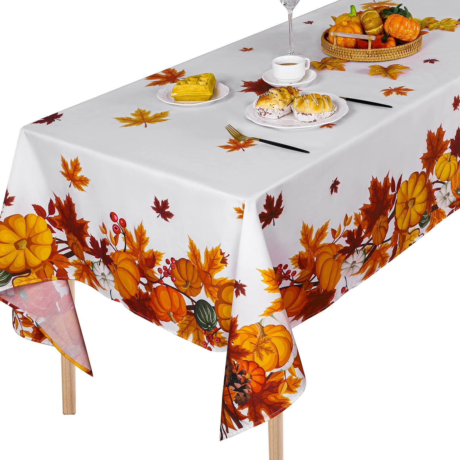 Ruisita Fall Thanksgiving Tablecloth Table Cover Cotton Pumpkin Leaf ...