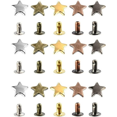 Leather Rivets 200 Set Metal Studs 4 Colors 2 Sizes Star Rivets Leather ...
