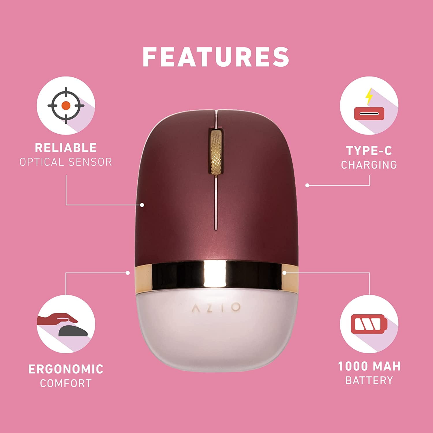 AZIO IZO BT 5.0 and RF 2.4G Optical Mouse (Baroque Rose) - Walmart.com