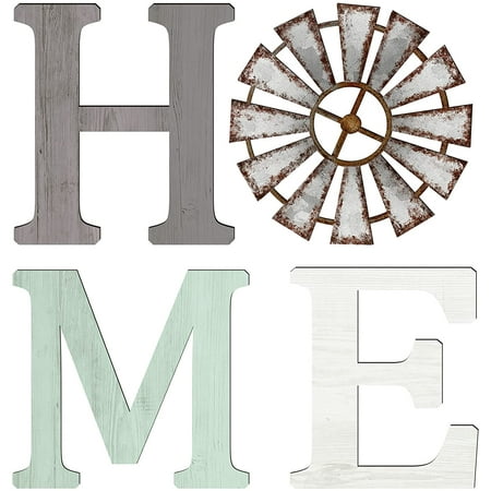 4 Pieces Rustic Home Letters Decor Wooden Home Sign with Windmill Wood ...