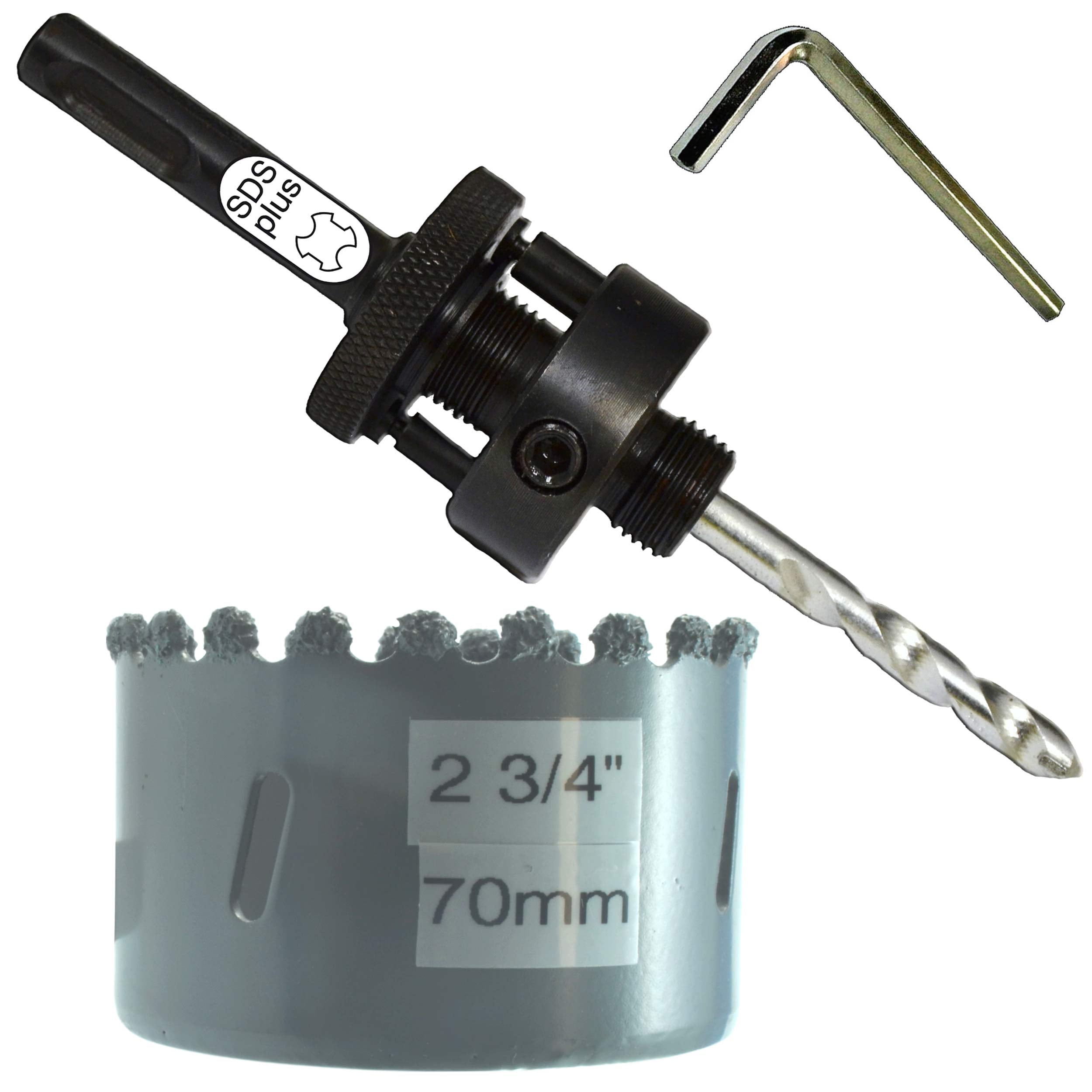 2 3/4" Tungsten Carbide Hole Saw Kit Inc 70mm Carbide Hole Saw Sds Plus Hole Saw Arbor Hex Key ...