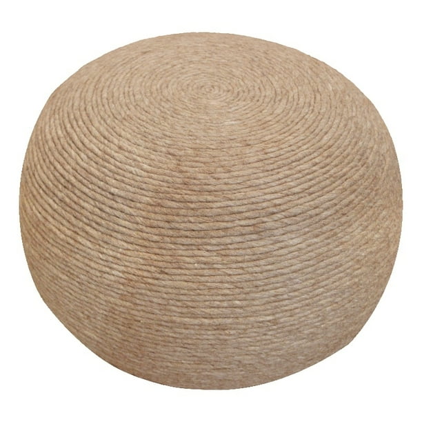 Ellie Modern Round Pouf in Beige Wool with Polyester Filling - Walmart.com