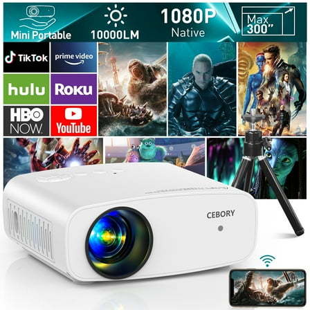 QKK Mini Projector Portable LCD Projector [stand included] Full HD ...
