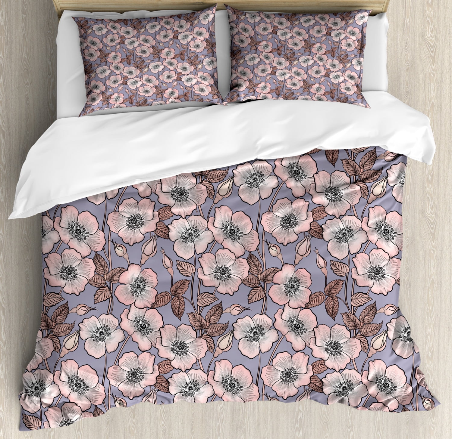 Vintage Queen Size Duvet Cover Set, Graceful Nature Theme Bedding Plant ...